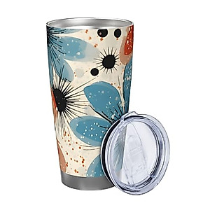 AYCZN Blue Flower 20 OZ Tumbler Stainless Steel Travel Coffee Mug, Red Floral Insulated Water Bottle with Lid and Straws Leakproof Thermal Cup