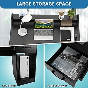 HAPPYGRILL Computer Desk with Monitor Stand, Home PC Office Desk with Keyboard Tray, Drawer & CPU Stand, Study Writing Desk Home Workstation Desk with Display Shelf