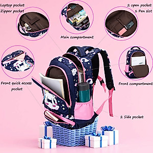 Unicorn Backpack for Girls School Backpack for Girls Water Resistant Unicorn Bookbag Girls Backpacks School Bag 3 Piece Set with Insulated Tote Lunch Bag and Pencil Case