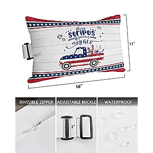 Recliner Head Pillow Ledge Loungers Chair Pillows with Insert 4th of July Truck Red and Blue Stripes Wood Lumbar Pillow with Adjustable Strap Outdoor Waterproof Patio Pillows for Beach Pool, 2 PCS