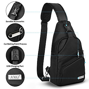 AMJ Crossbody Sling Bag Men Women, Casual Shoulder Backpack, Chest Daypack Satchel for Hiking Travel (Large, Black)