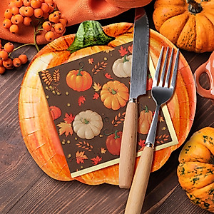 Suttmin 350 Pieces Thanksgiving Disposable Dinnerware Set, Serves 50, Thanksgiving Paper Plates Pumpkin Napkins Fall Cups Cutlery for Fall Autumn Harvest Party Decorations