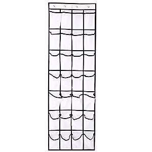 GENGXIN 28 Pockets Over The Door Shoe Organizer Hanging Narrow Closet Door, Door Large Capacity, Hanging Shoe Organizer for Closet Hanging Shoe Holder Hanger with 4 Metal Hooks