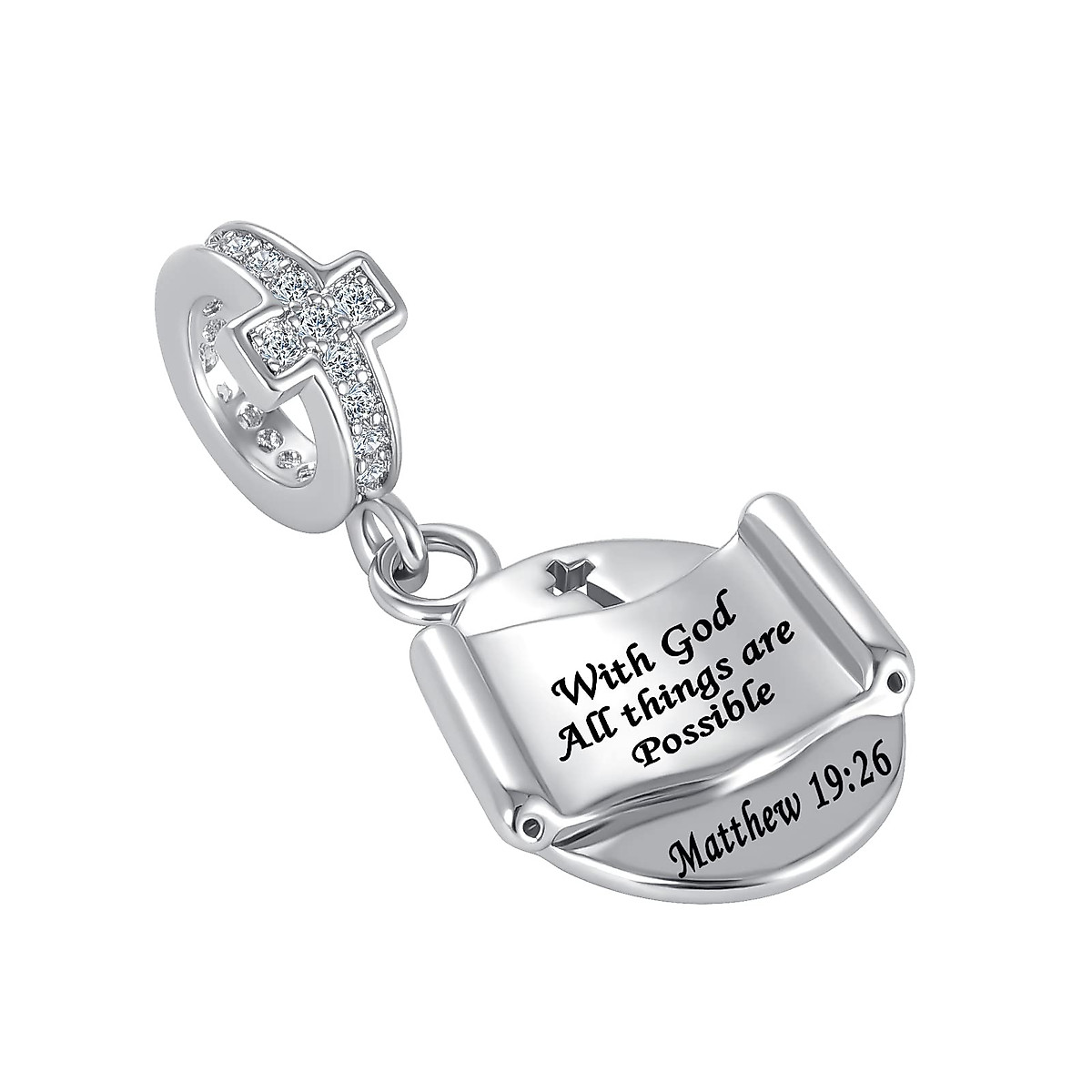 DWJSu Cheap Cross Faith Bible Religious Charm Silver Christian Crystal Dangle Bead fit Pandora Charms Bracelet and Necklace for Women