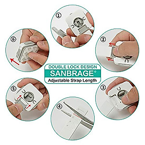 Child Safety Strap Locks (4 Pack) for Fridge, Drawers, Oven, Cabinets, Toilet, Dishwasher, Double Lock Structure, 3M Adhesive No Drilling-SANBRAGE Baby