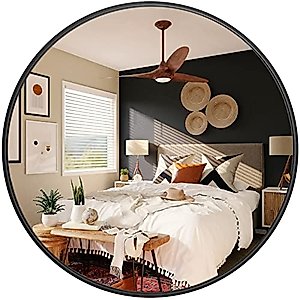 Catollova Black Round Wall Mirror 30 Inch, Bathroom Mirror with Black Metal Frame, Circle Wall Mirror for Vanity, Entryway, Living Room, Home Decor
