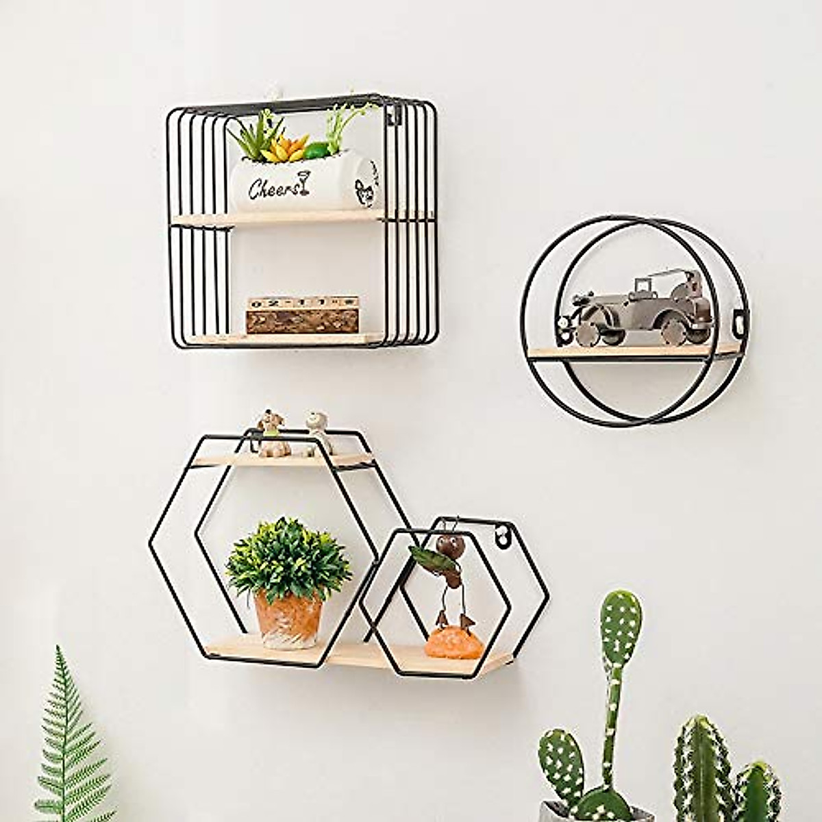 YunNasi Floating Wall Mounted Shelf Storage Display Racks Hanging Home Decor Unit for Living Room Bedroom Hallway (Small Round, Black)…