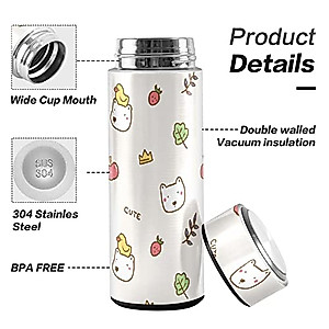 CaTaKu Strawberry Animal Duck Water Bottle Insulated 16 oz Stainless Steel Flask Thermos Bottle for Coffee Water Drink Reusable Wide Mouth Vacuum Travel Mug Cup