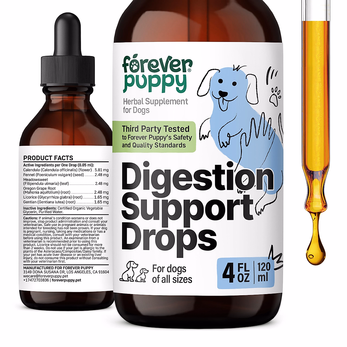 Digestion Drops for Dogs - Liquid Digestive Supplements w/Fennel Seeds & Licorice Root - Fiber for Dogs - Herbal Dog Vitamins and Supplements for Digestive Health & Gut Support 4 oz