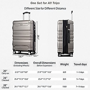 Merax Luggage Sets 3 Piece Suitcase, Hardside Suit case with Spinner Wheels Lightweight TSA Lock, Grey, 20/24/28 Inch