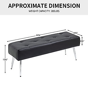 Furnimart Faux Leather Bench Ottoman, Tufted Button Bedroom Benches Footrest in Solid Metal Legs, Long and Dining Bench, Indoor Bench for Entryway Living Room Bedroom (Leather-Black)