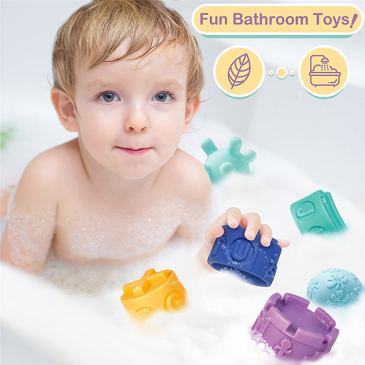 AUYYOSK 10 Pcs Baby Soft Stacking Building Blocks & Sensory Ball Infant Toys, Montessori Toys for Toddler Educational Squeeze Balls for Boys & Girls Babies Ages 6 9 12 Months 1 2 Years Old