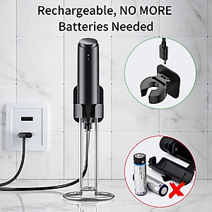 Milk Frother Handheld, BGFOX Drink Mixer Electric Handheld with Stainless Steel Stand, Rechargeable Frother for Coffee for Cappuccino, Latte, Protein Powder, Hot Chocolate, Matcha, Black