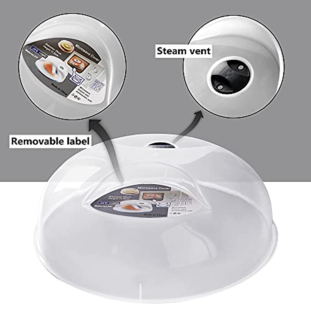 Microwave Splatter Cover for Food, Large Plate Cover Guard Lid with Steam Vents Keeps Microwave Oven Clean, 11.5 Inch BPA Free & Dishwasher Safe-Grey