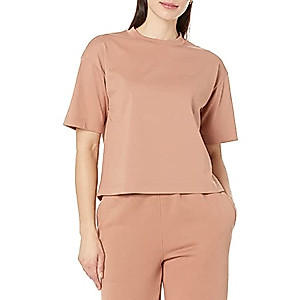 Amazon Essentials Women's Organic Cotton Drop Shoulder Relaxed Boxy Short-Sleeve T-Shirt (Available in Plus Size), Light Brown, Large