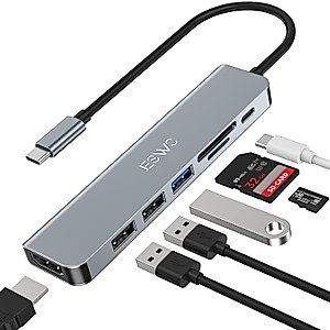 JESWO USB C Hub/Adapter, 7 in 1 with 4K HDMI Output, USB 3.0, 2 USB-A, SD/TF Card Reader, 100W PD, USB C Dongle for MacBook Pro/Air, Dell XPS More Type C Devices
