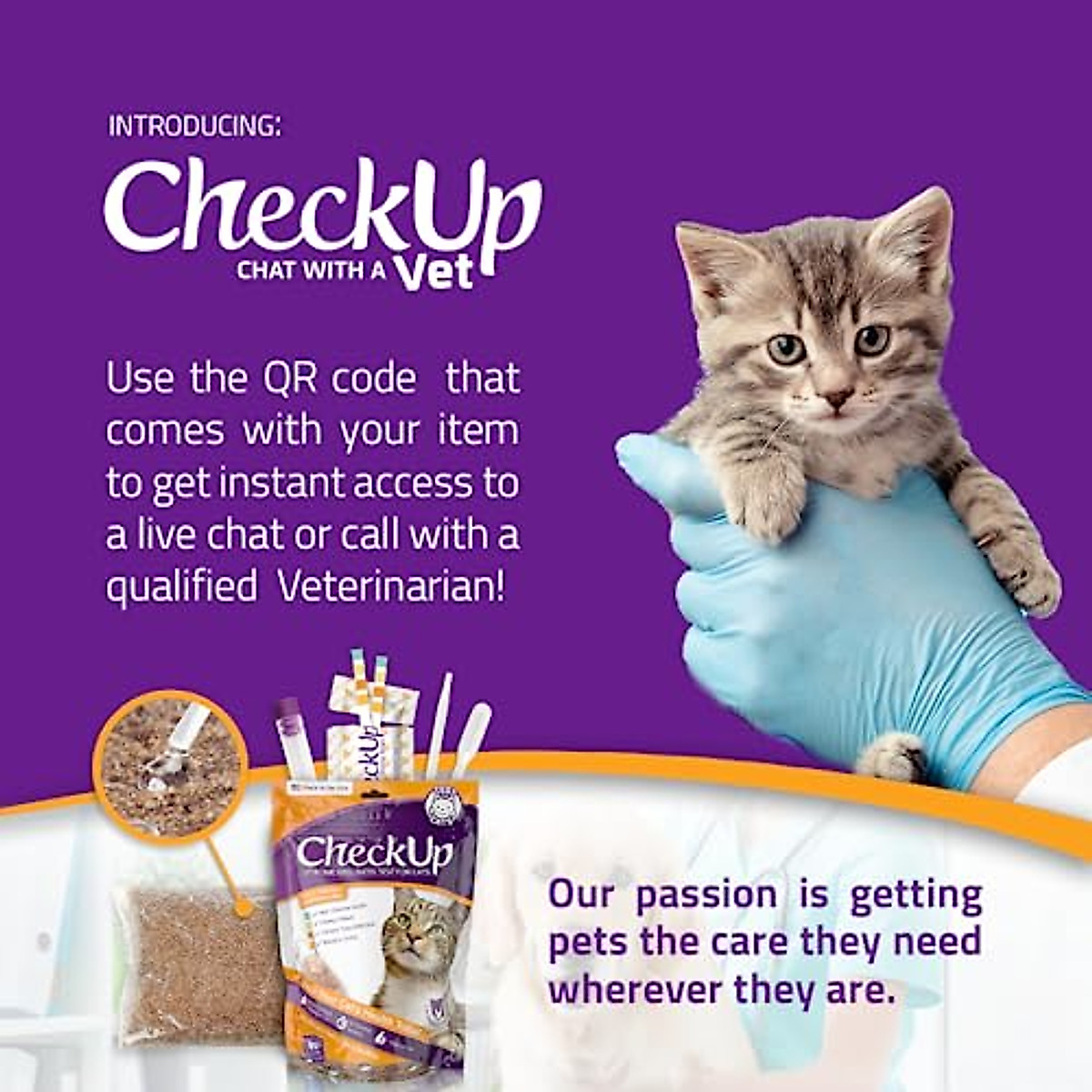 KIT4CAT CheckUp Kit at Home Wellness Test for Cats, Hydrophobic Litter for Urine Collection & Test Strips for Detection of Levels of Glucose, Protein, pH and Blood in Urine