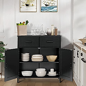 Quimoo Storage Cabinet, Bathroom Floor Cabinet with 2 Doors & Adjustable Shelves, Bathroom Storage Cabinet with 2 Doors for Living Room, Home Office, Black