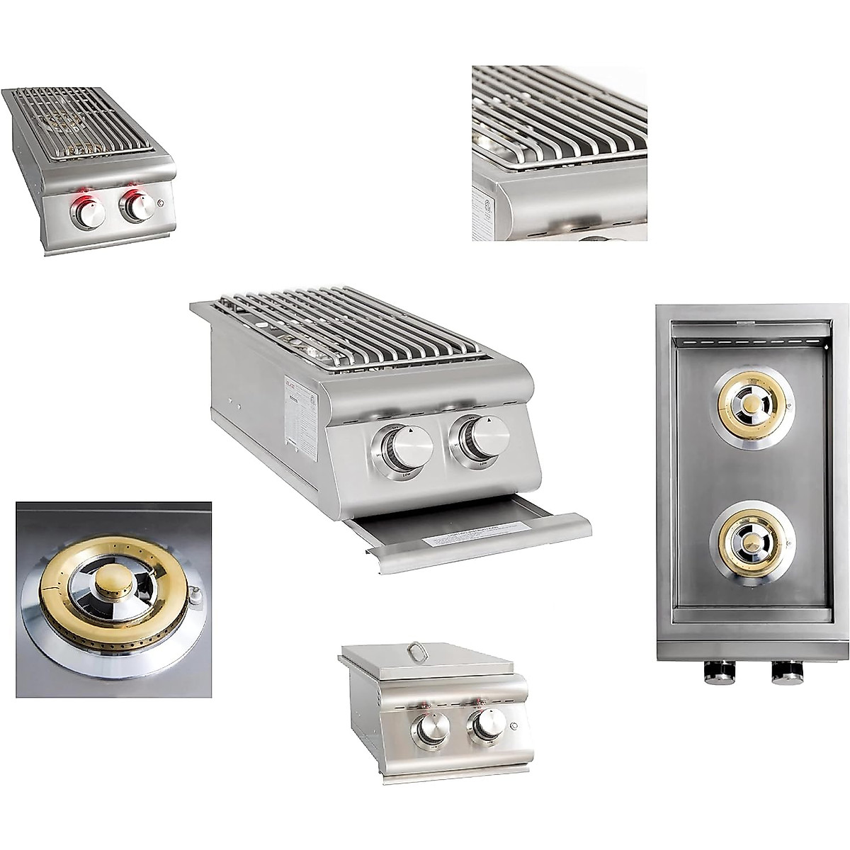 BLAZE BBQ Outdoor Package of 40” LTE Built-in Gas Grill, LTE Built-In Double Side Burner, 32” Door & Two Drawers Combo, 20” Refrigerator and Accessories (Grill Cover, Fridge Trim, and Rotisserie Kit)