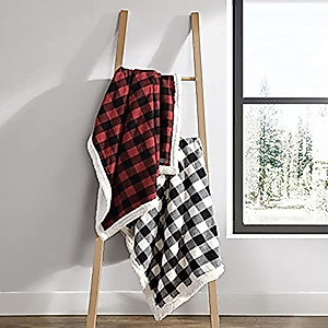Eddie Bauer,Polyester Throw Blanket with Pillow Reversible Flannel/Sherpa Bedding Set, Buffalo Plaid Home Decor for All Seasons, 1 Count (Pack of 1), Red/Black Check