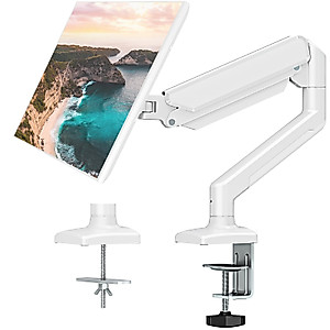ErgoFocus Single Monitor Mount Arm Fits Monitor up to 32 Inch, Monitor Desk Mount Holds 4.4-19.8lbs Computer Screen, Full Motion Gas Spring Monitor Desk Mount, VESA Mount, White