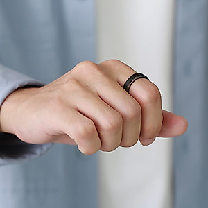 MZZJ Her Weirdo&His Crazy Couple Ring 8MM&6MM Black Polish 2 Tone Stainless Steel Rainbow Step Edge Spinner Rings for Wedding Band Engagement for Him Her,Birthday Gift for Boyfriend Girlfriend