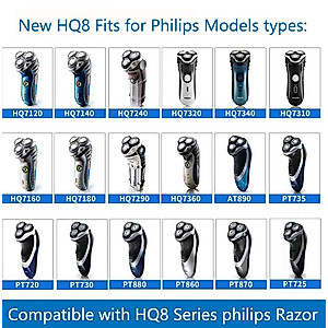 HQ8 Replacement Heads for Philips Norelco Aquatec Shavers, Razor Blades for PT720 AT880 AT810 Heads, HQ8 Blades, 6-pc pack