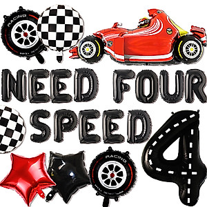 JeVenis Need Four Speed Birthday Decoration Need Four Speed Balloons Backdrop Racing Car 4th Birthday Decoration Boys 4th Birthday Party Supplies Car Balloons