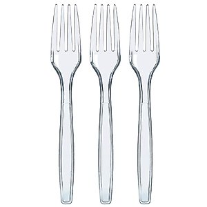 Prestee 100 Clear Plastic Forks, Plastic Forks Heavy Duty, Clear Forks Silverware, Plastic Cutlery, Disposable Forks Pack, Bulk Disposable Flatware, Plastic Utensils Set, Disposable Silverware Cutlery