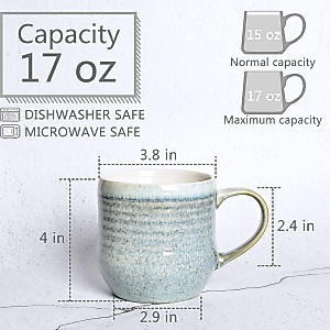 Bosmarlin Large Ceramic Coffee Mugs Set of 2, 17 Oz, Big Tea Cup for Office and Home, Dishwasher and Microwave Safe (Willow Green, 2)