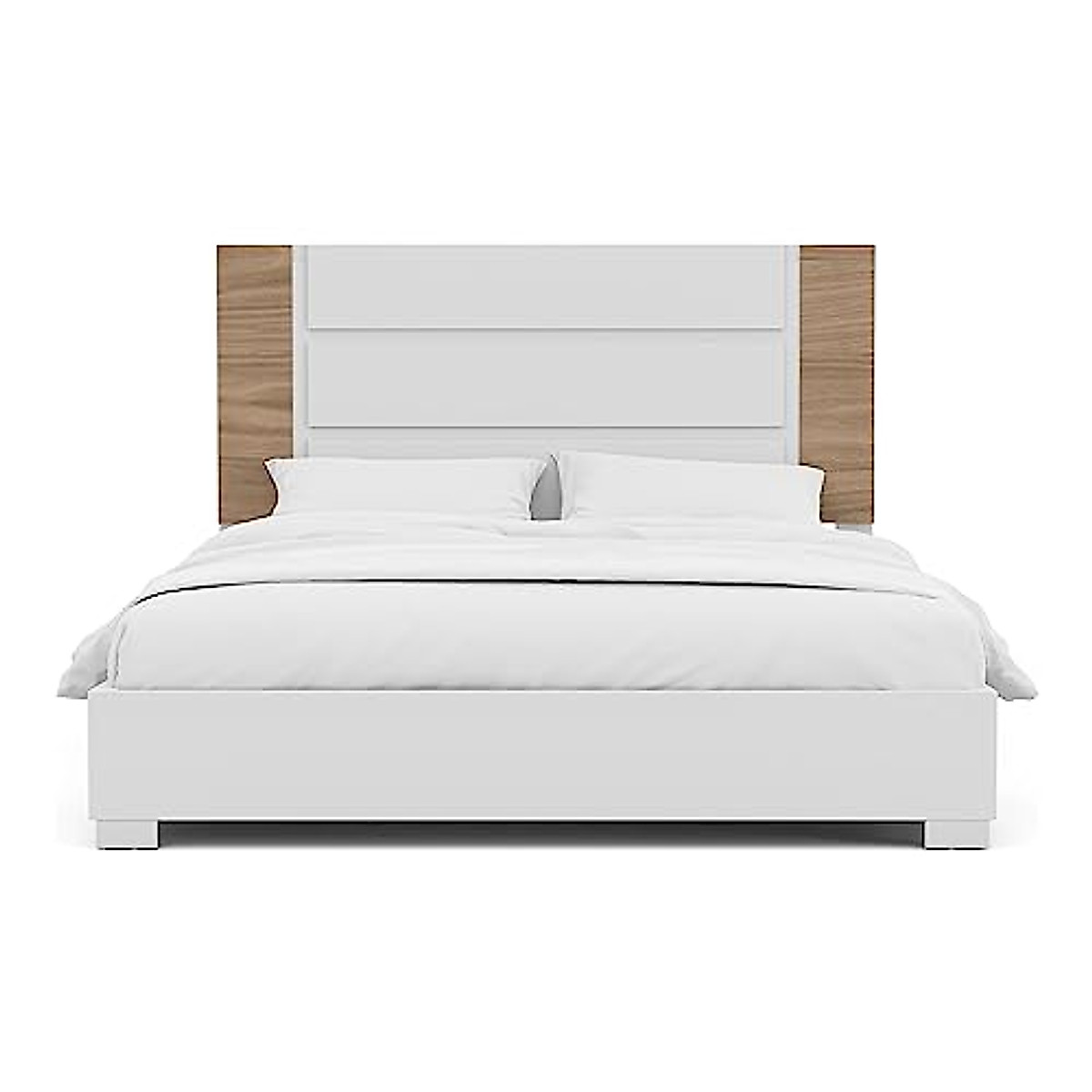 Furniture of America Valentina Modern Solid Wood Two-Tone Panel Bedroom, Guest Room Bed, California King, White and Natural Brown