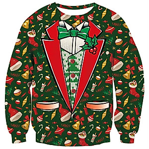 BLUBUKLKUN clip coupon deals Ugly Christmas Sweatshirt for Women Long Sleeve 3D Printed Christmas Print Crew Neck Sweatshirt Top Bohemian (AG, S)