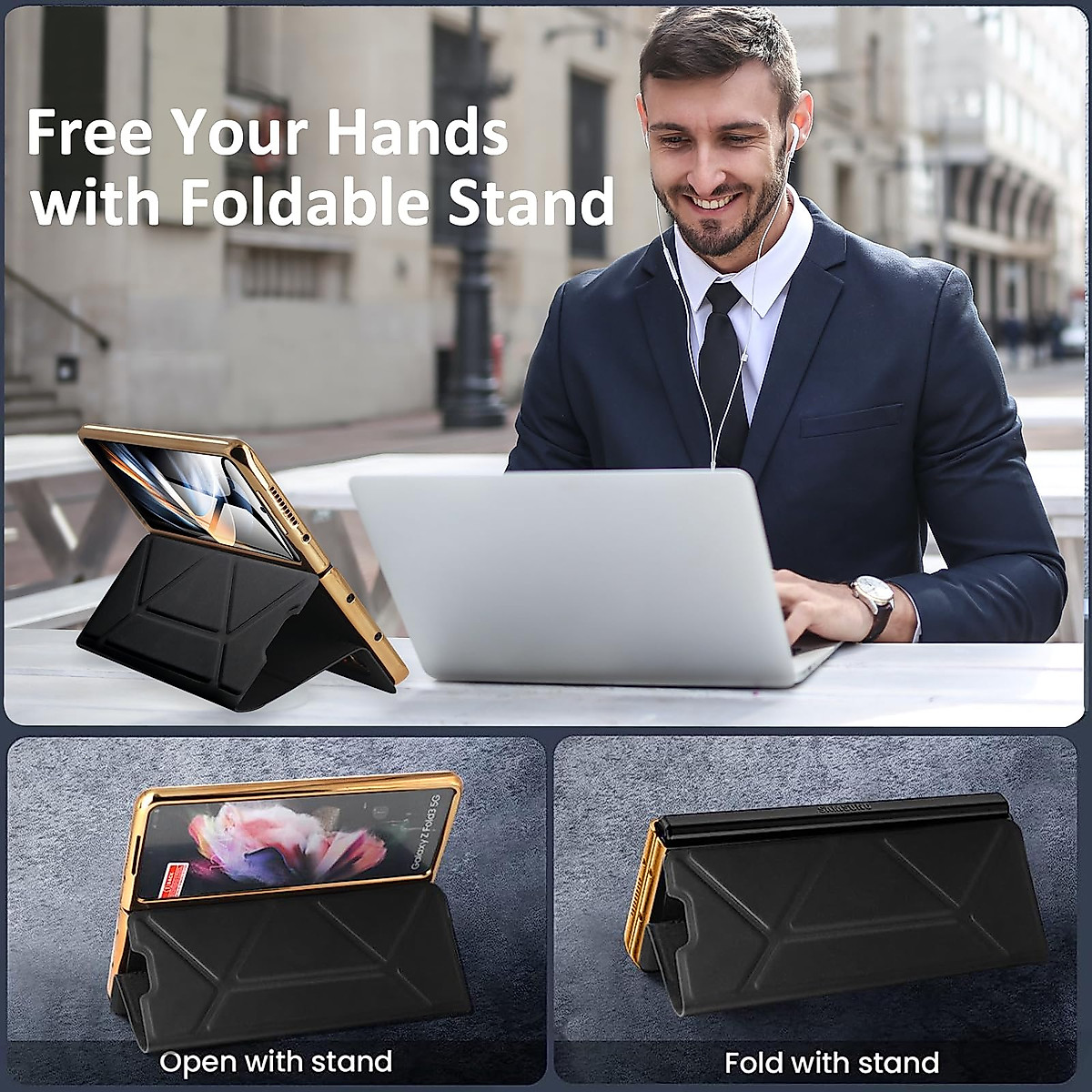 NINKI Compatible Samsung Galaxy Z Fold 5 Case with S Pen Holder & Screen Protector,Shockproof Luxury PU Leather+PC Protective Cover Stand Case for Samsung Z Fold 5 5g Phone Case with Kickstand Black