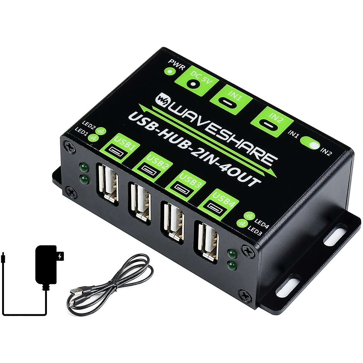 Industrial Grade USB HUB with 4X USB 2.0 Ports, Switchable Dual Hosts, Support Multi System Multi Protections ESD Protection TVS Diode Compatible with Linux, Windows 11/10 / 8.1/8 / 7 / XP