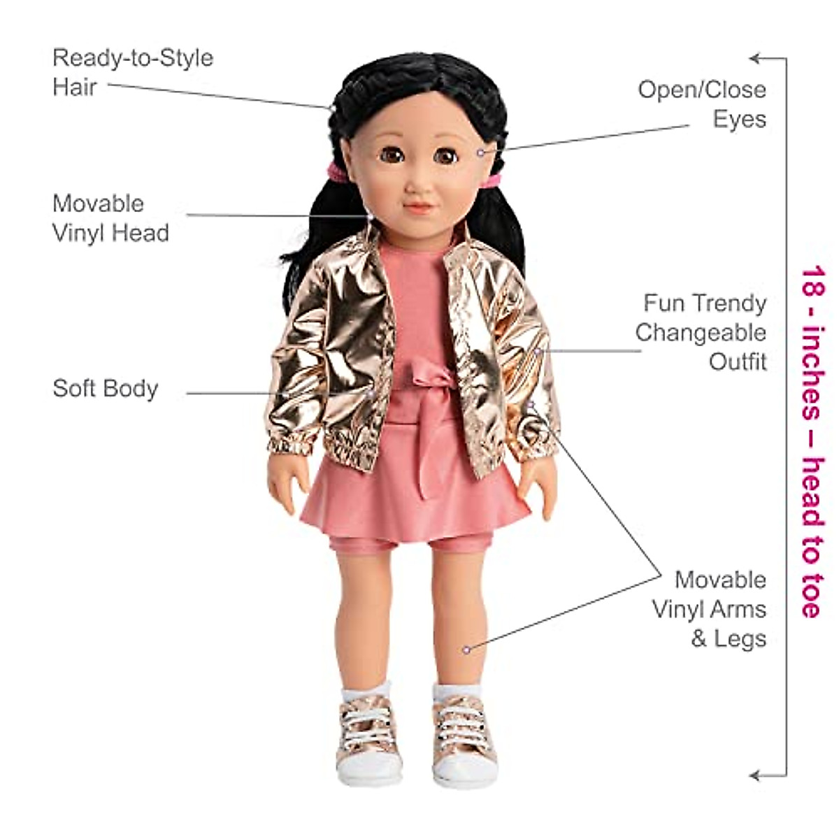 ADORA Amazon Exclusive Amazing Girls Collection, 18” Realistic Doll with Changeable Outfit and Movable Soft Body, Birthday Gift for Kids and Toddlers Ages 6+ - Athletic Lily