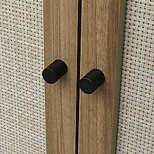 wirrytor Rattan Shoe Cabinet,16 Pairs Shoe Storage Cabinet with 2 Rattan Doors,4-Tier Modern Entryway Organizer Cabinet,Freestanding Shoe Rack Organizer Cabinet for Closet Hallway Living Room,Walnut