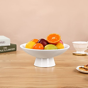 AKICTE Ceramic Fruit Bowl, 10 Inch Decorative Fruit Bowl White, Pedestal Large Fruit Bowl For Kitchen Counter Or Dining Room Tables Footed Bowl Decorative Modern Home