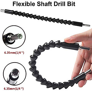 QISF 2Pcs Black 105 Degree 1/4 Inch Right Angle Drill Adapter Hex Shank Screwdriver Angled Bit Holder Extension Power Drill Tool + 1/4 inch Hexagon Flexible Screwdriver & Drill Extension Soft Shaft