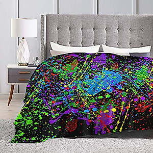 Glow in Dark Splatter Neon Throw Blanket Flannel Blanket 60 x 50 Inches Soft Warm Lightweight Fuzzy Blankets for Bed Sofa Couch Outdoor Travel