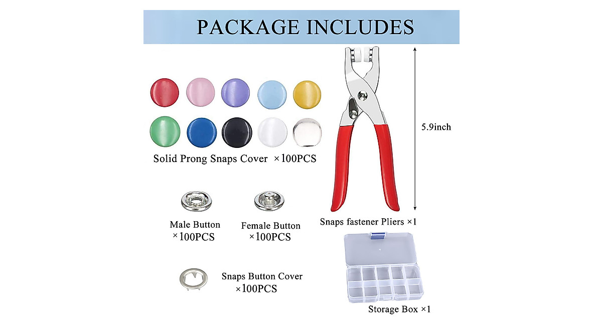 Minestylish 100 Sets Metal Snaps Buttons Kit for DIY Crafts & Clothing
