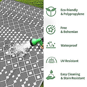 GENIMO Outdoor Rug for Patio Clearance, 5'x8'Waterproof Reversible Outside Outdoor Decor, Area Boho Rug, Plastic Straw Mat for RV, Deck, Patio, Camping, Picnic, Porch, Camper, Grey&White
