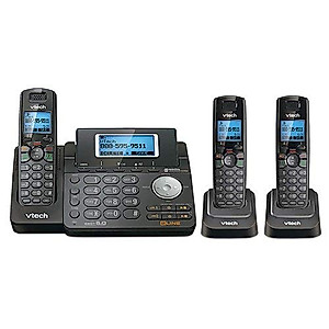 VTech DS6151-11 DECT 6.0 2-Line Expandable Cordless Phone + (2) DS6101-11 Accessory Handset, Black