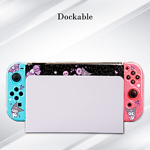 PERFECTSIGHT Glitter Little Devil Rabbit Protective Case for Nintendo Switch 6.2 inch, Cute Bling Clear Soft TPU Slim Cover, Kawaii Dockable Case for NS Console and Joy-Con Controller - Anti-Scratch