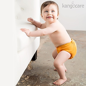 Kanga Care Ecoposh OBV One Size Adjustable Absorbent Pocket Fitted Cloth Diaper for Heavy Wetter Nighttime Organic Bamboo Velour | Saffron (Yellow) 6-35+ lbs