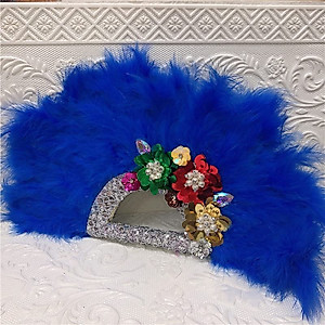 Msbfea African Wedding Party Feather Fan Big Size African White Feather Wedding with Shiny Sequins Flower Feather Fan Color 322