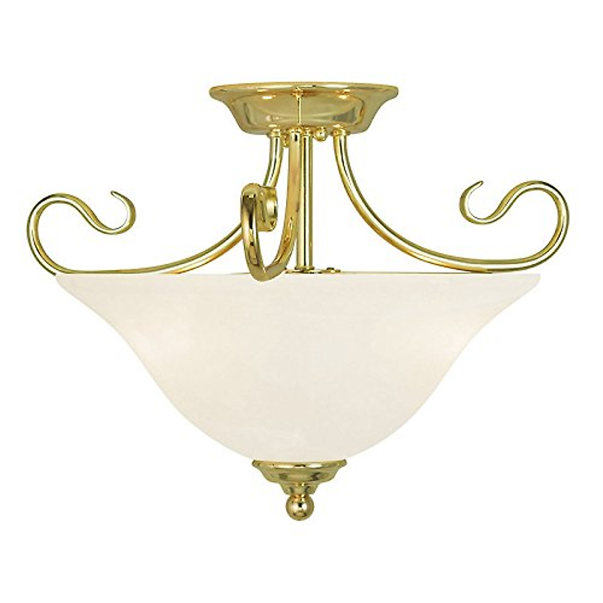 2 Light Polished Brass Ceiling Light Fixture with White Alabaster Glass Shade