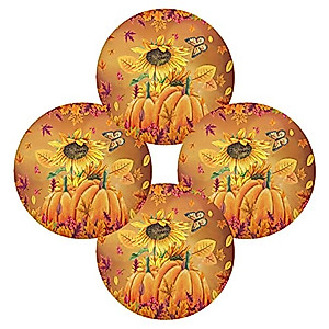 Welcome Fall Round Placemats Set of 4 Table Placemats Autumn Buffalo Check Pumpkins Sunflowers Place Mats Fall Leaves Tablemats 15 inch for Kitchen Dining Table Dinner Kids Holiday Party