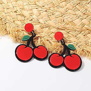 Fashion Earrings For Women,Funny Watermelon Lemon Strawberry Fruit Series Dangle Ear Studs Earrings - Cherry**