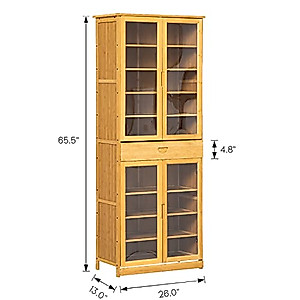 MoNiBloom Tall Shoe Storage Cabinet with 2 Double Doors Bamboo Free Standing Shoes Shelf Stand with 1 Drawer for 32-36 Pairs Entryway Hallway Bedroom, Natural