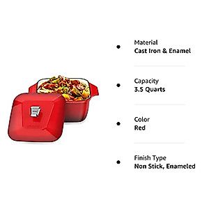 Dutch Oven, imarku 3.5 Quart Enameled Cast Iron Dutch Oven Pot with Lid for Braising, Broiling, Frying, Bread Baking, Roast Turkey, Oven Safe Up To 550°F, Enamel Coating, Nonstick Easy to Clean (3.5QT, RED)
